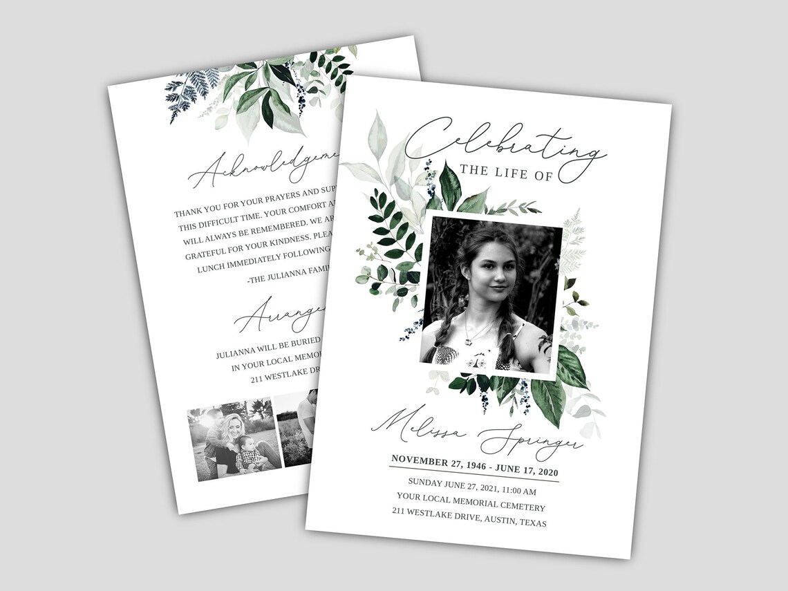 Editable Funeral Program Template, Green Memorial Program, Obituary ...