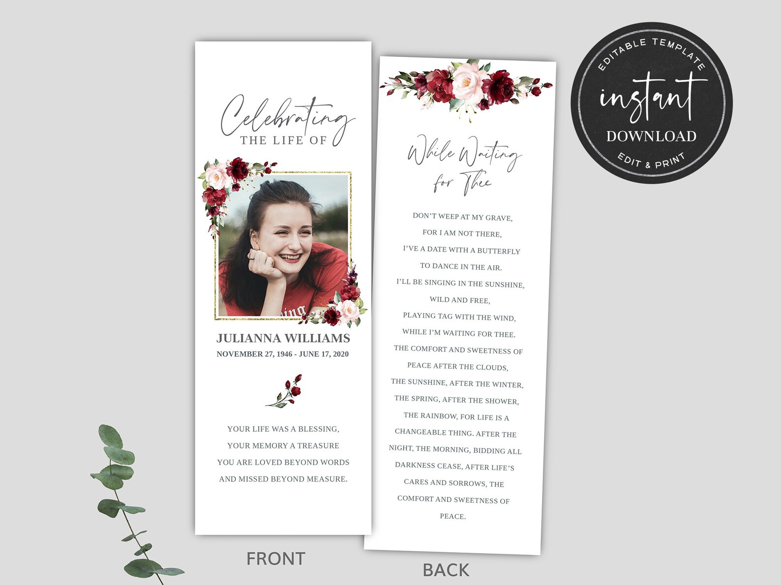 Editable Funeral Bundle, Funeral Program Bundle, Celebration of Life Package, in Loving Memory ...