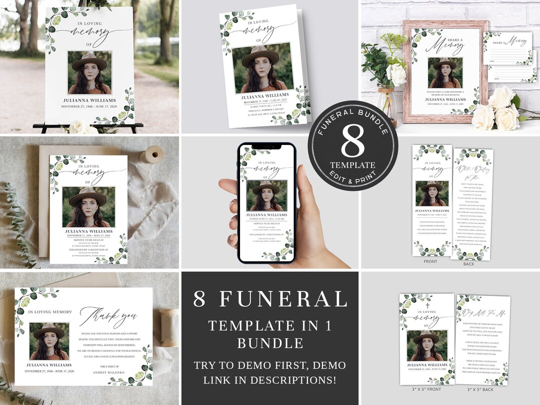 Greenery Funeral Bundle Template, in Loving Memory Package Suite ...
