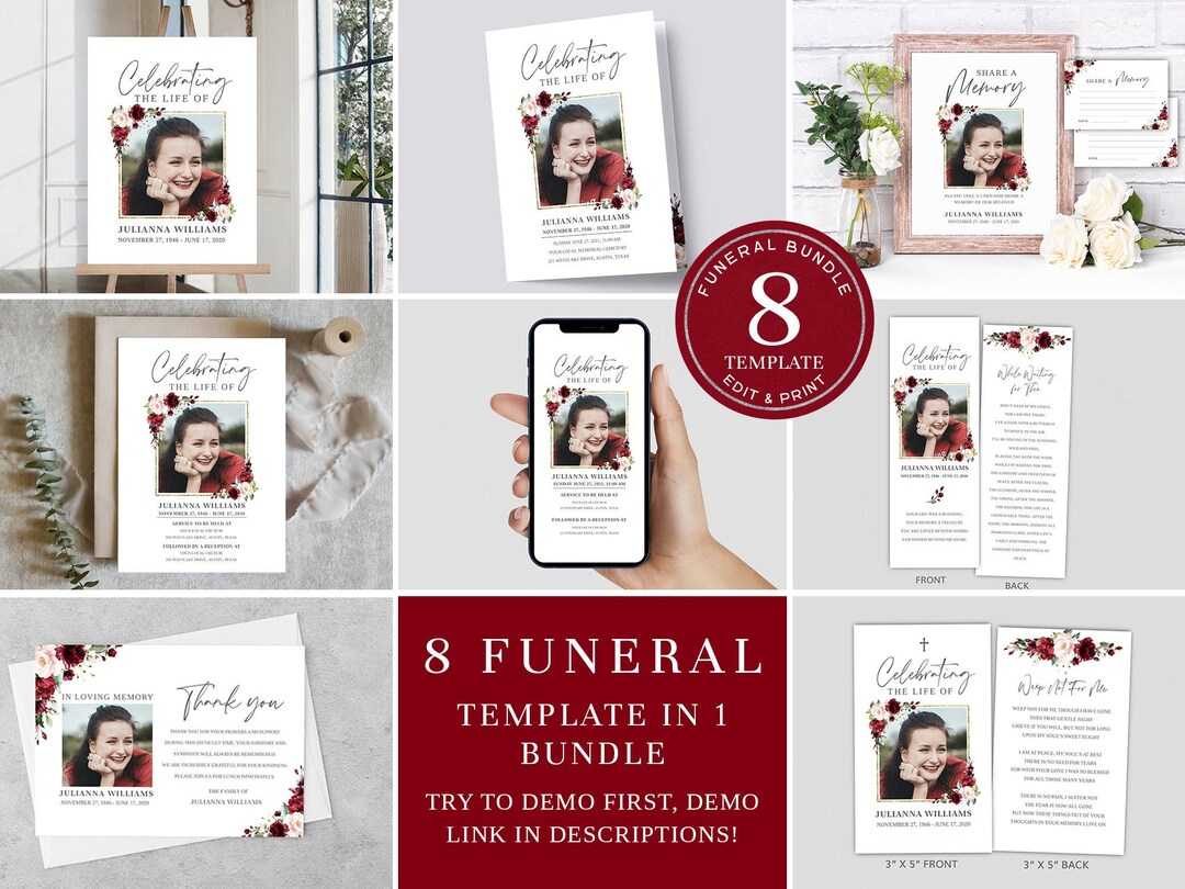 Editable Funeral Bundle, Funeral Program Bundle, Celebration of Life ...