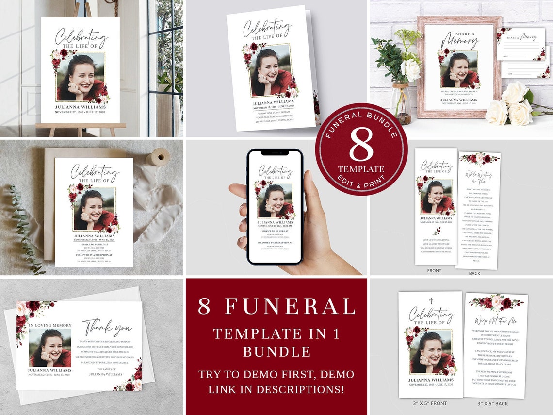 Editable Funeral Bundle, Funeral Program Bundle, Celebration of Life ...