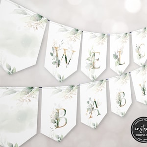 Baby Shower Pennant Banner, Greenery Baby Shower Banner, Editable Baby ...
