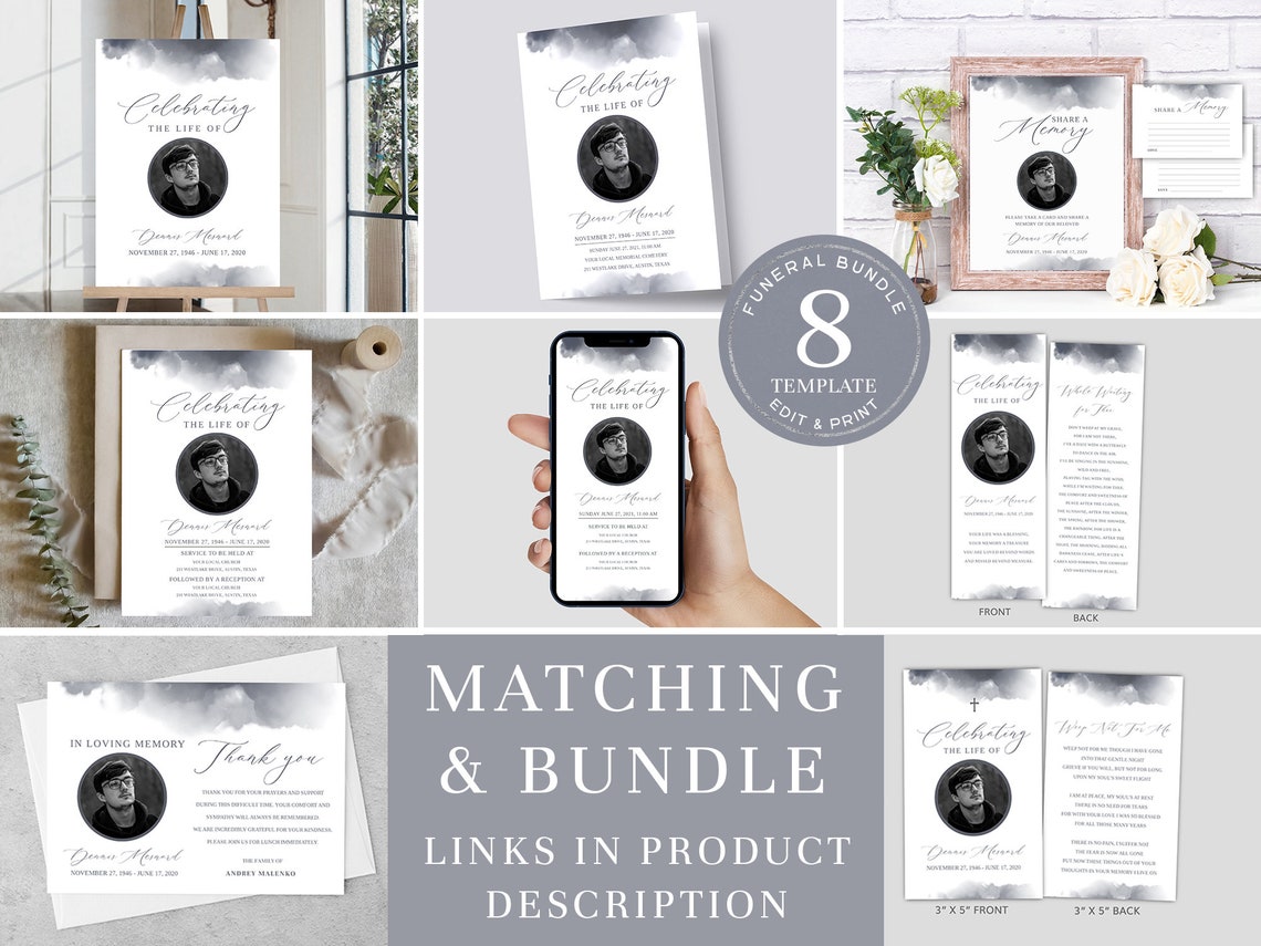 Funeral Program Template Blue Memorial Program Template - Etsy