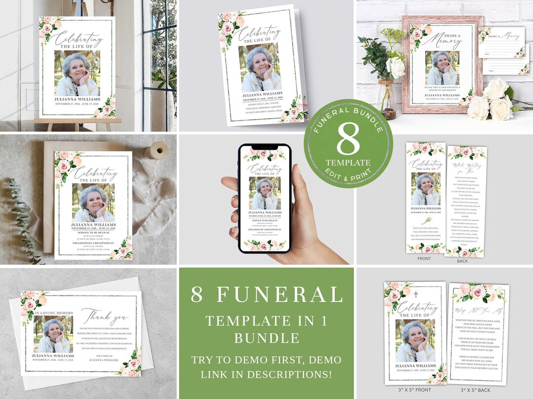 Editable Funeral Bundle, Funeral Program Bundle, Celebration of Life ...