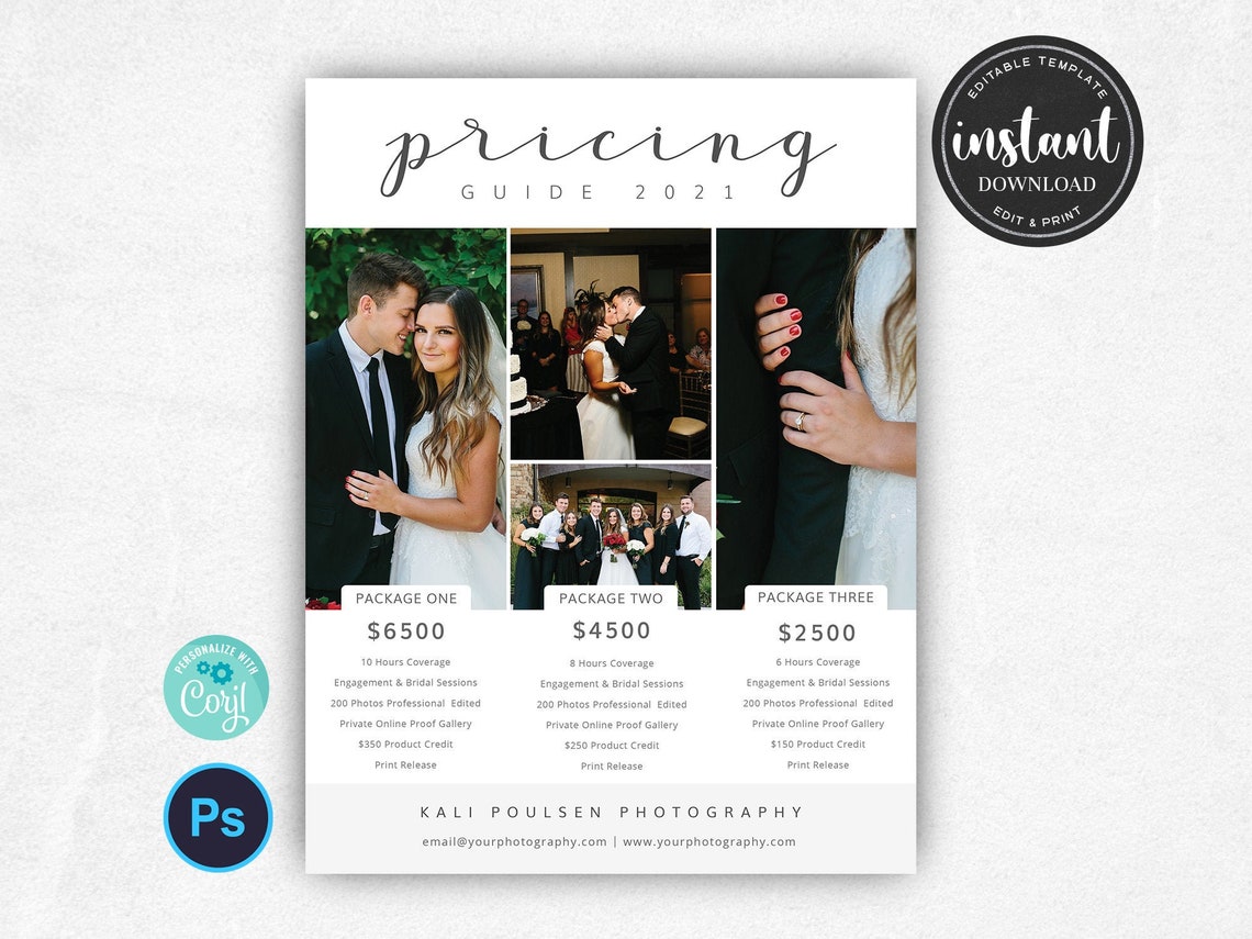Photography Price List Wedding Pricing Guide Wedding Price | Etsy