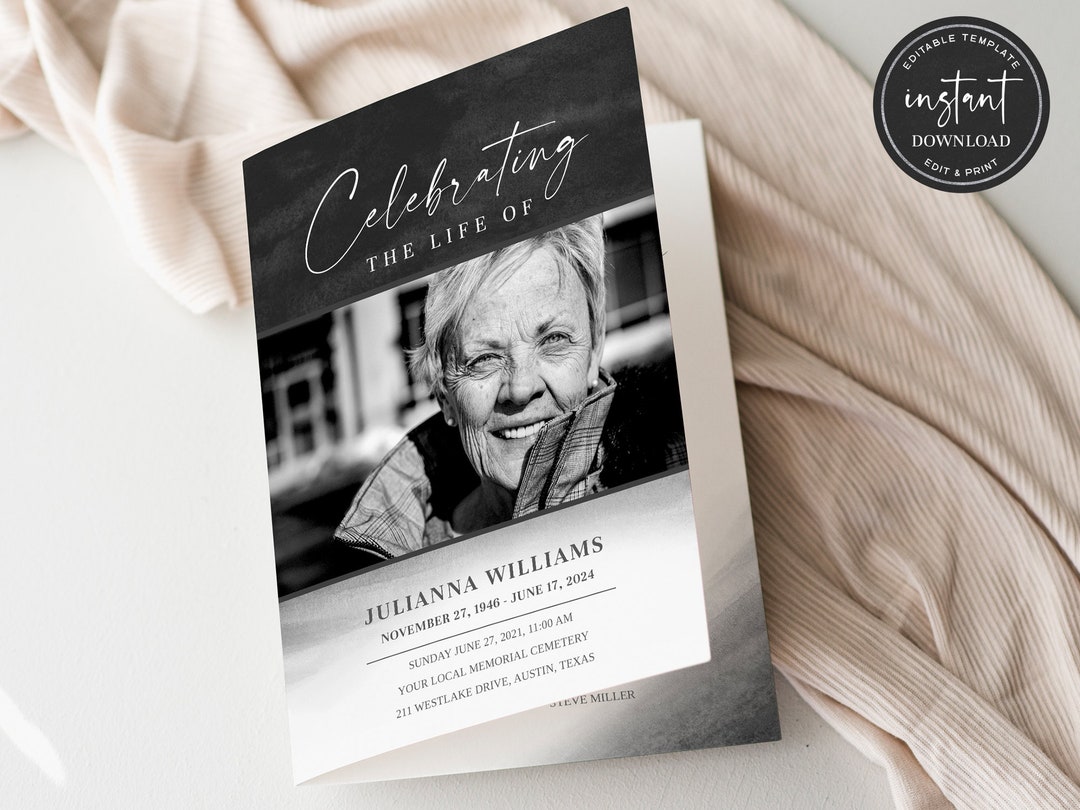 Editable Funeral Program Template, Celebration of Life, Memorial ...