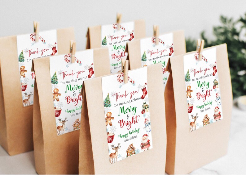 Christmas Gift Tags, Merry and Bright Holiday Present Label, Teacher ...