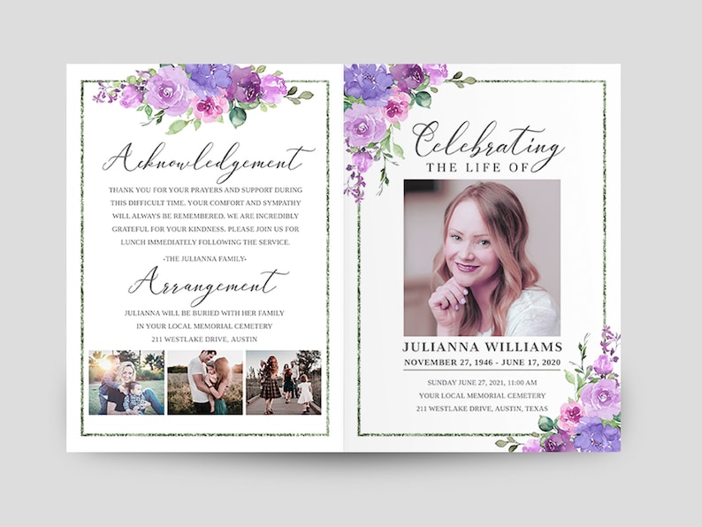 Editable Funeral Program Template Memorial Service Template - Etsy