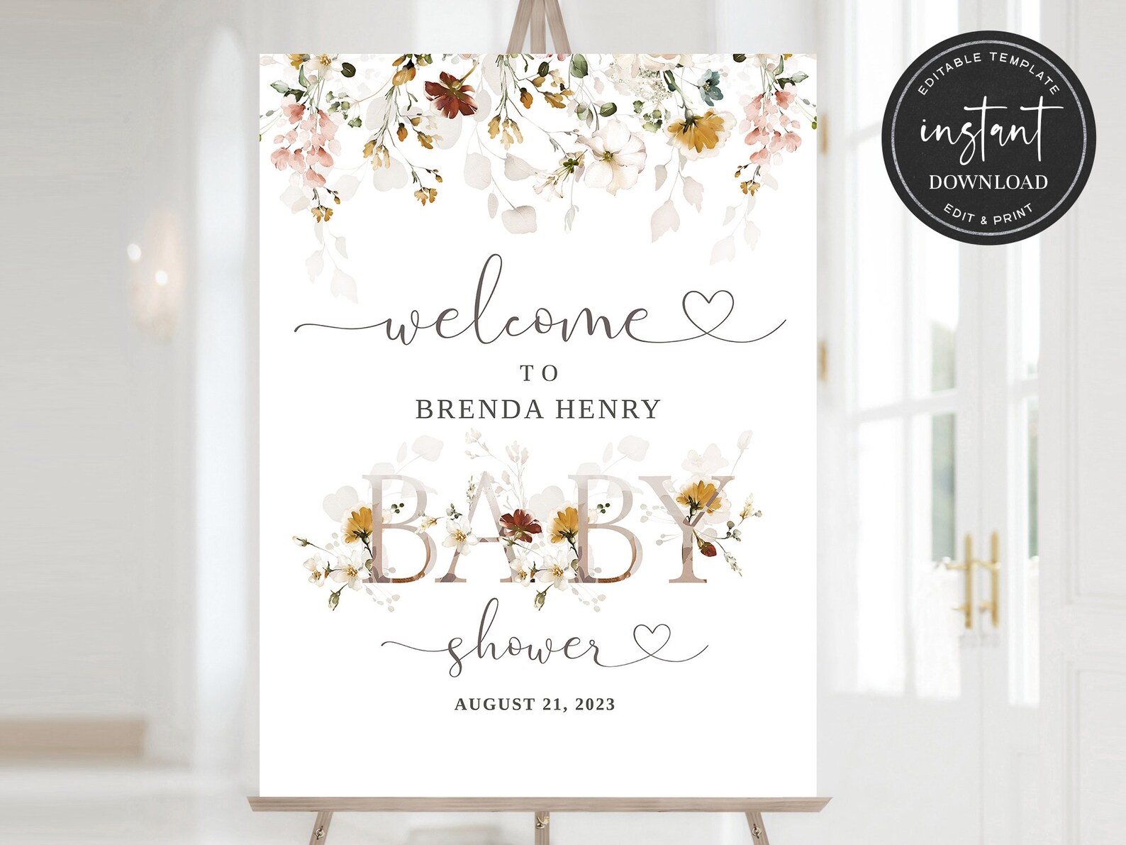 Pink Baby Shower Welcome Sign, Pink Baby Shower Editable Welcome Sign ...