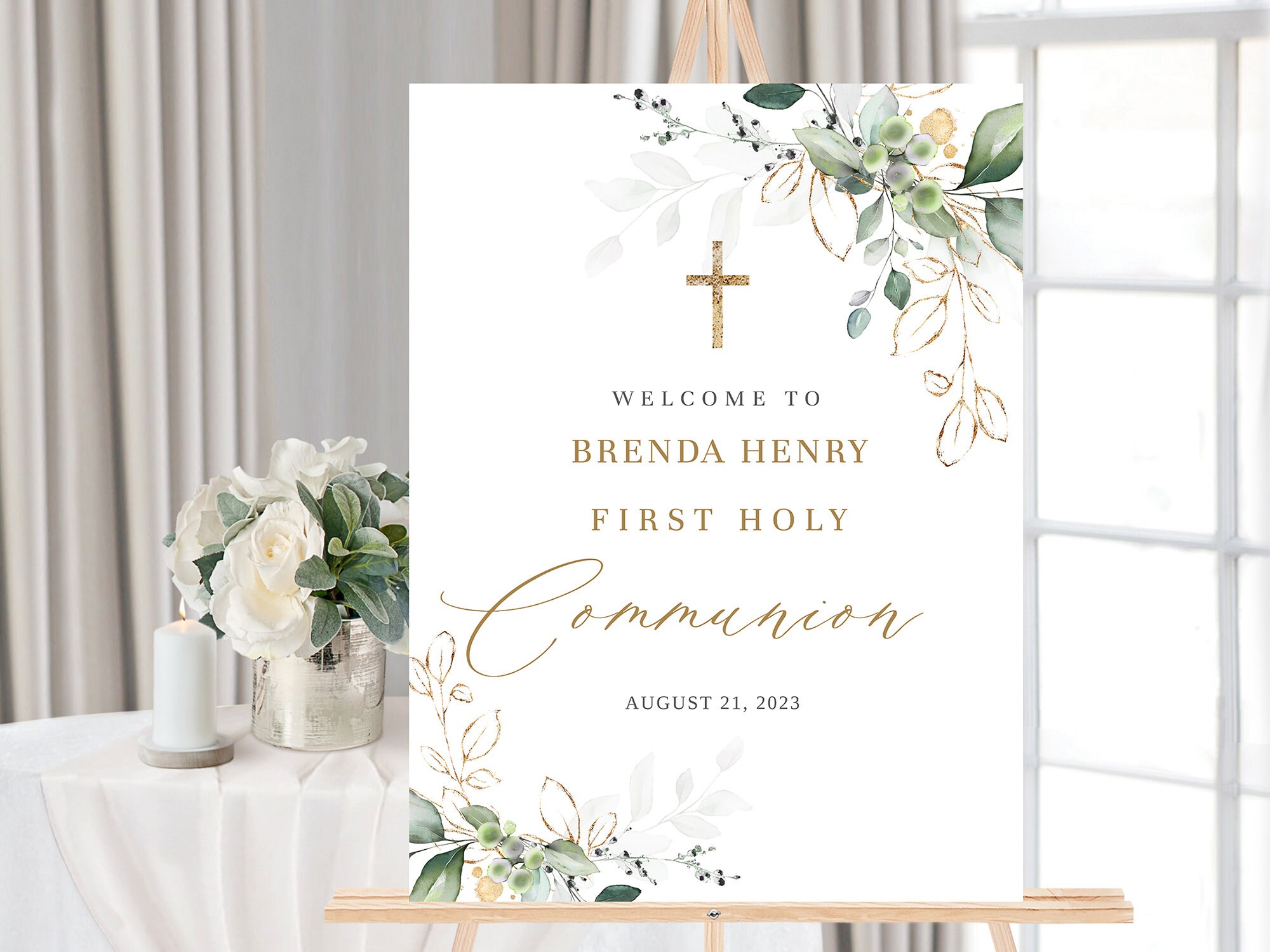 First Communion Welcome Sign Template, Greenery First Communion Welcome ...
