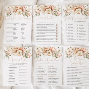Editable Baby Shower Games Bundle, Blush Pink Floral Baby Shower Games ...