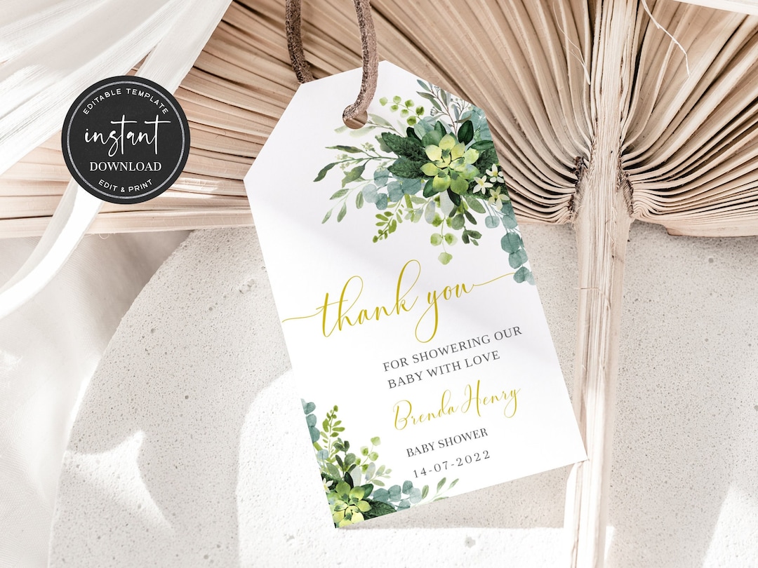 Greenery Baby Shower Favor Tag, Greenery Floral Baby Shower Favor Tag ...