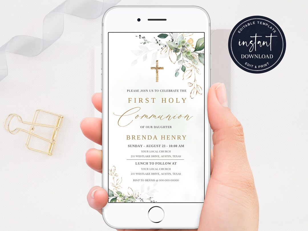 Electronic First Communion Invitation, Digital Communion Text ...