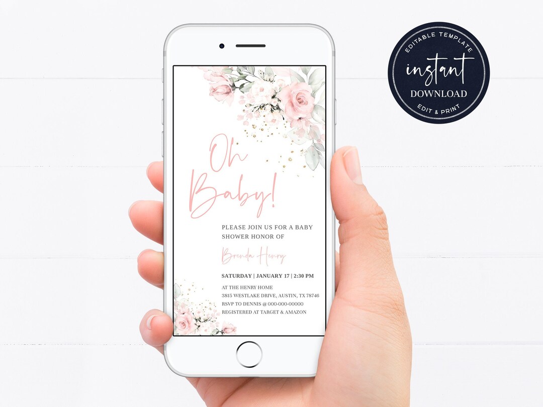 Electronic Baby Shower Invitation, Electronic Oh Baby Shower, Pink Oh ...