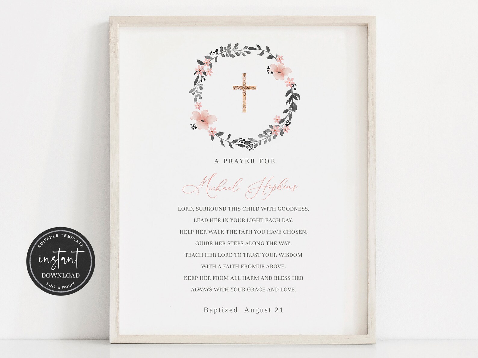 Pink Baptism Prayer Sign Template Pink Gold Baptism Prayer | Etsy
