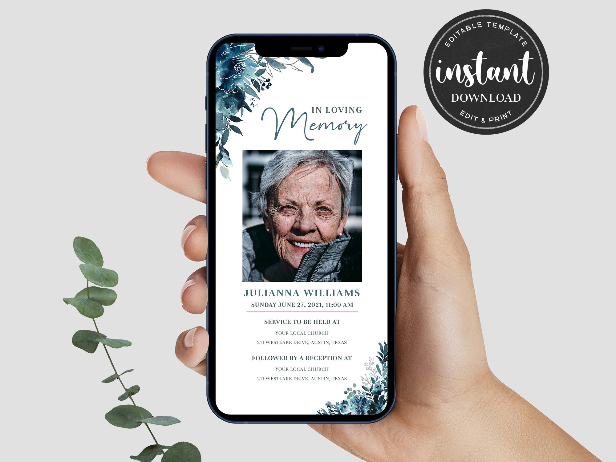 Digital Funeral Invitation Electronic Funeral Announcement - Etsy