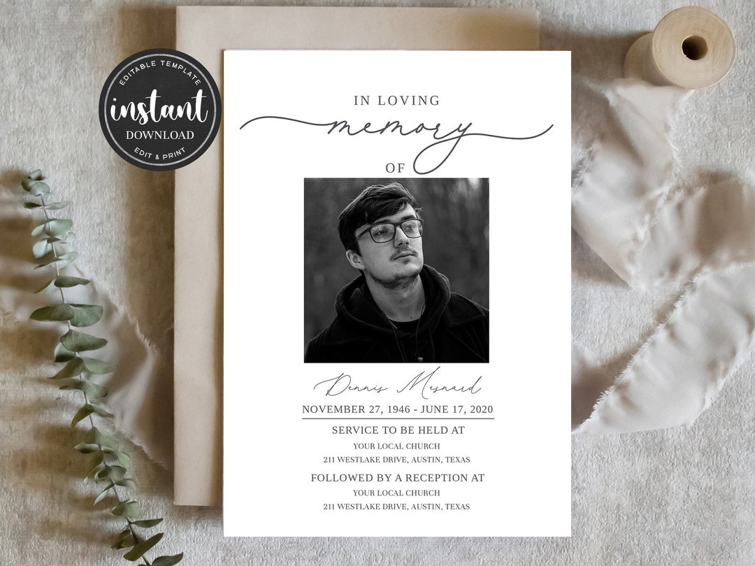 Funeral Invitation, Funeral Announcement, Memorial Service Invitation ...