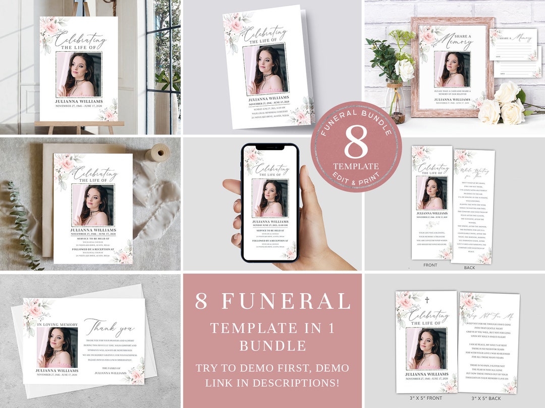 Editable Funeral Bundle, Funeral Program Bundle, Celebration of Life Package, in Loving Memory ...