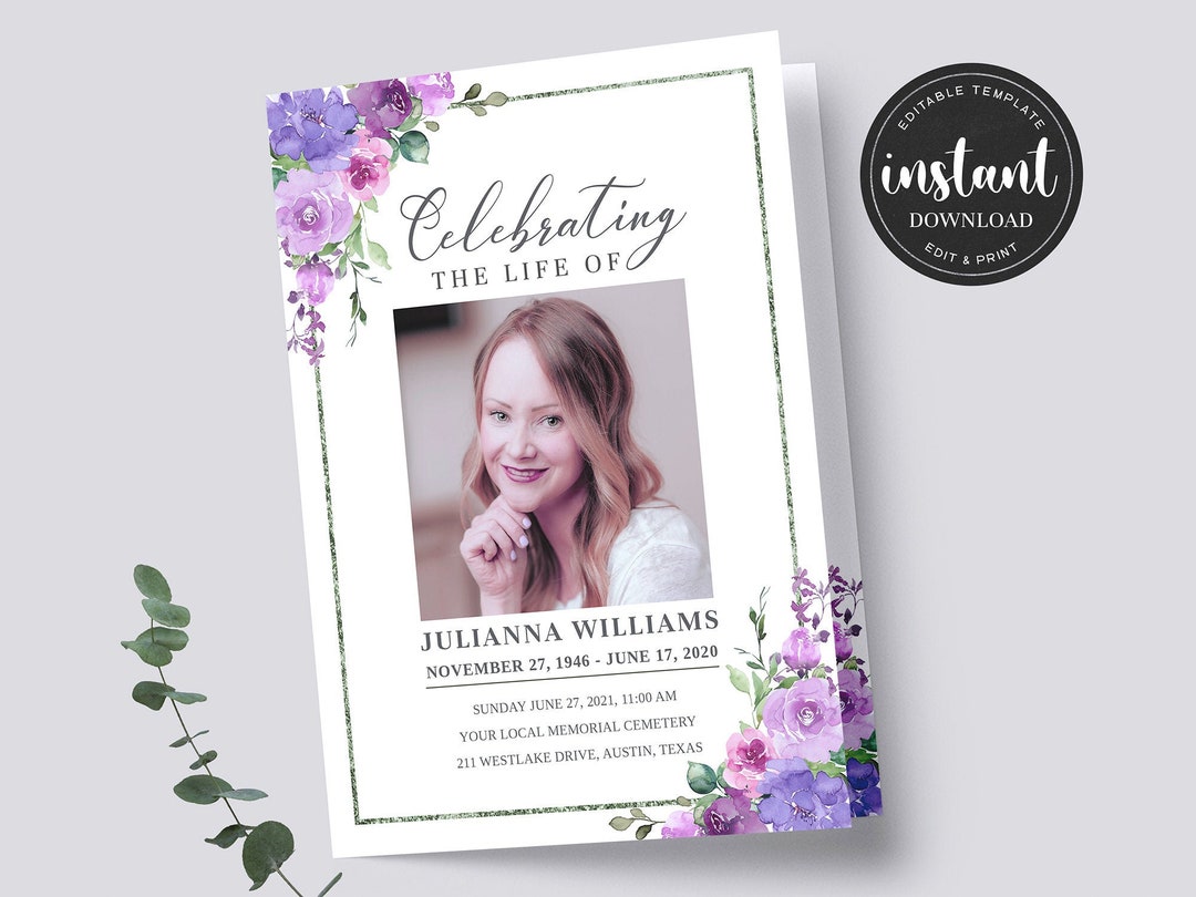 Editable Funeral Program Template, Memorial Service Template, Obituary ...