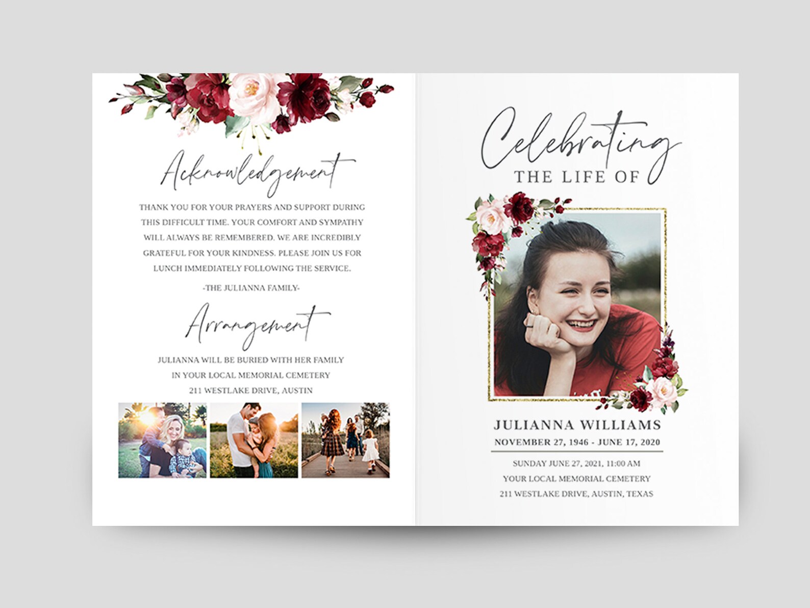 Editable Funeral Program Template Memorial Service Template - Etsy