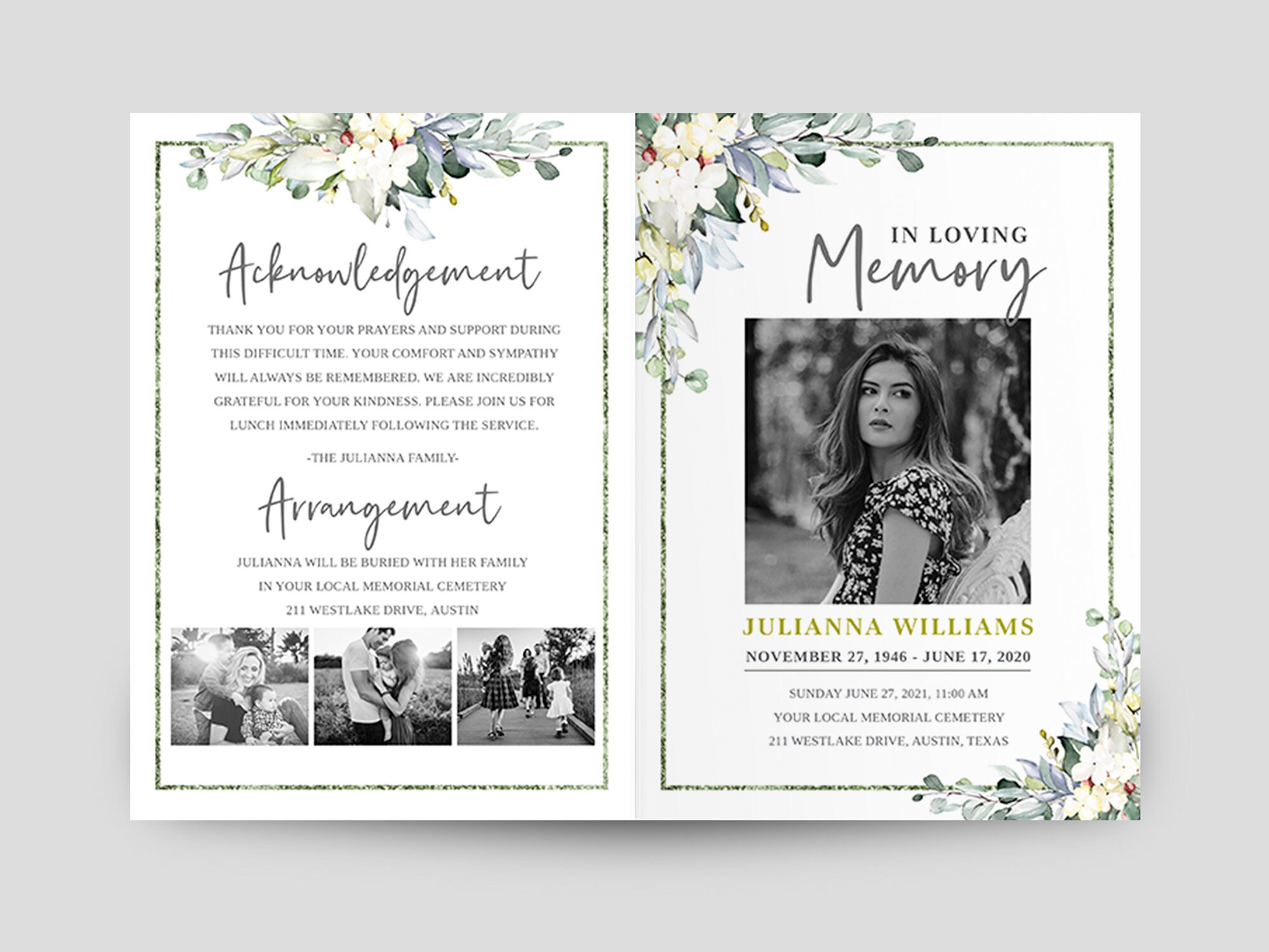 Editable Funeral Program Template Memorial Service Template - Etsy