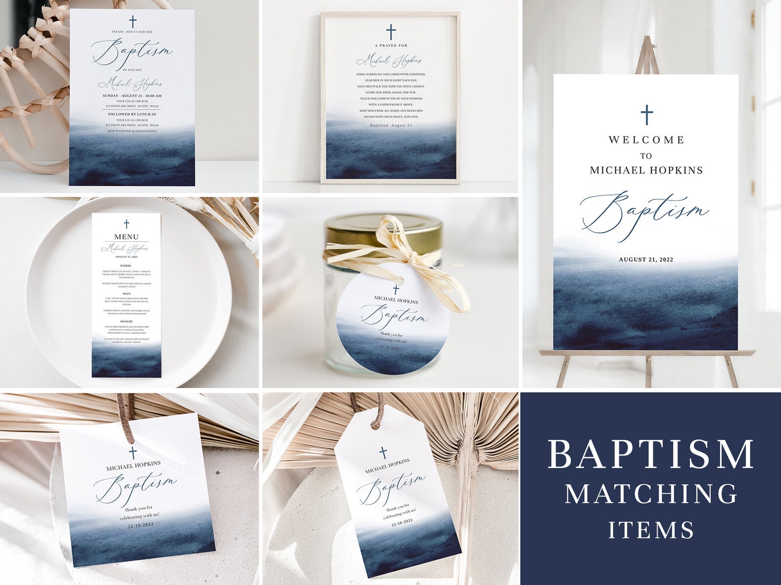 Baptism Menu Template, Blue Baptism Menu, Watercolor Baptism Menu ...