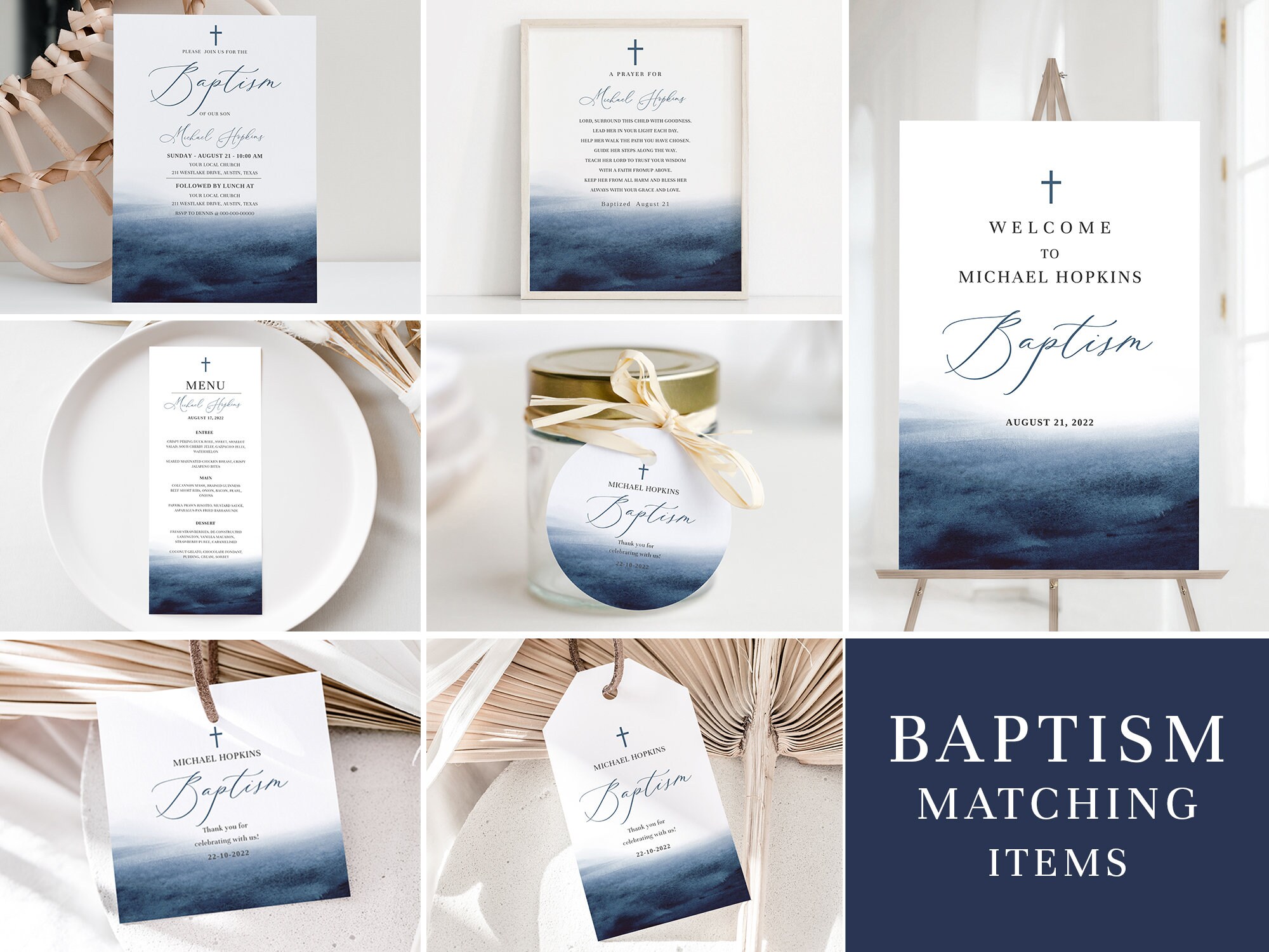 Baptism Menu Template Blue Baptism Menu Watercolor Baptism - Etsy
