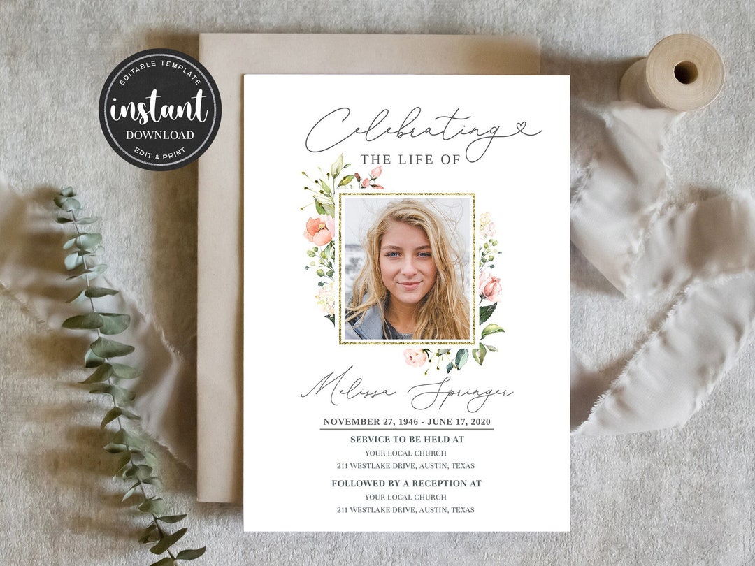 Editable Funeral Invitation, Funeral Announcement, Memorial Service ...