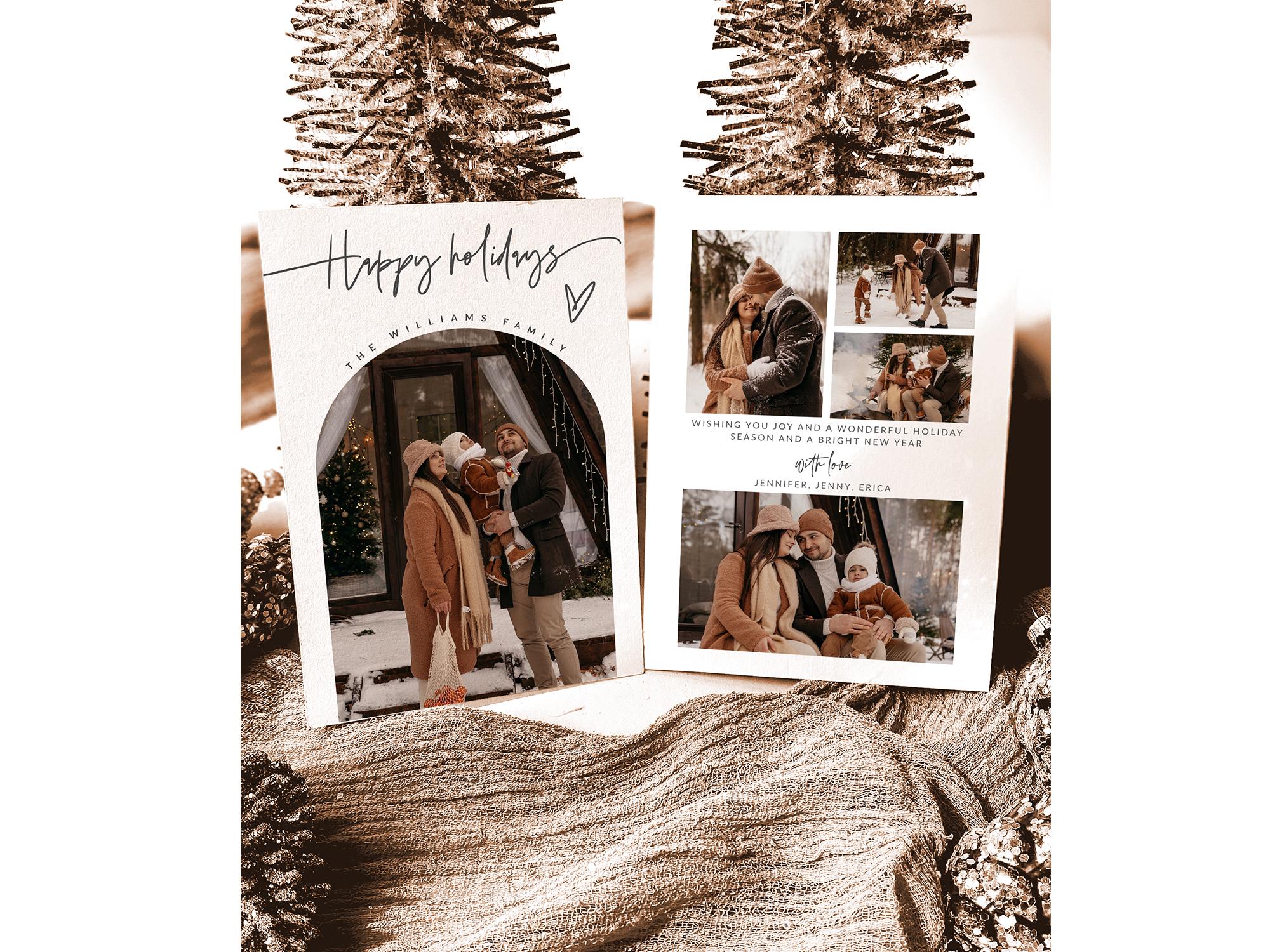 Boho Christmas Card Template, Photo Christmas Card, Arch Christmas Card ...