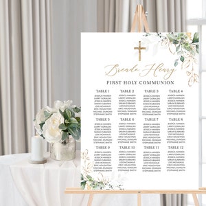 First Communion Seating Chart Template, Greenery First Communion ...