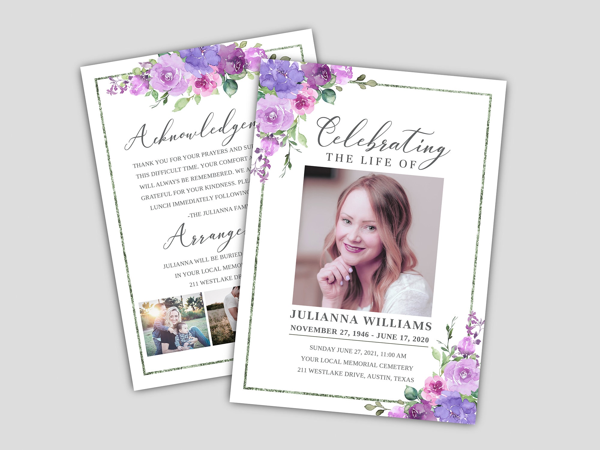 Editable Funeral Program Template Memorial Service Template - Etsy