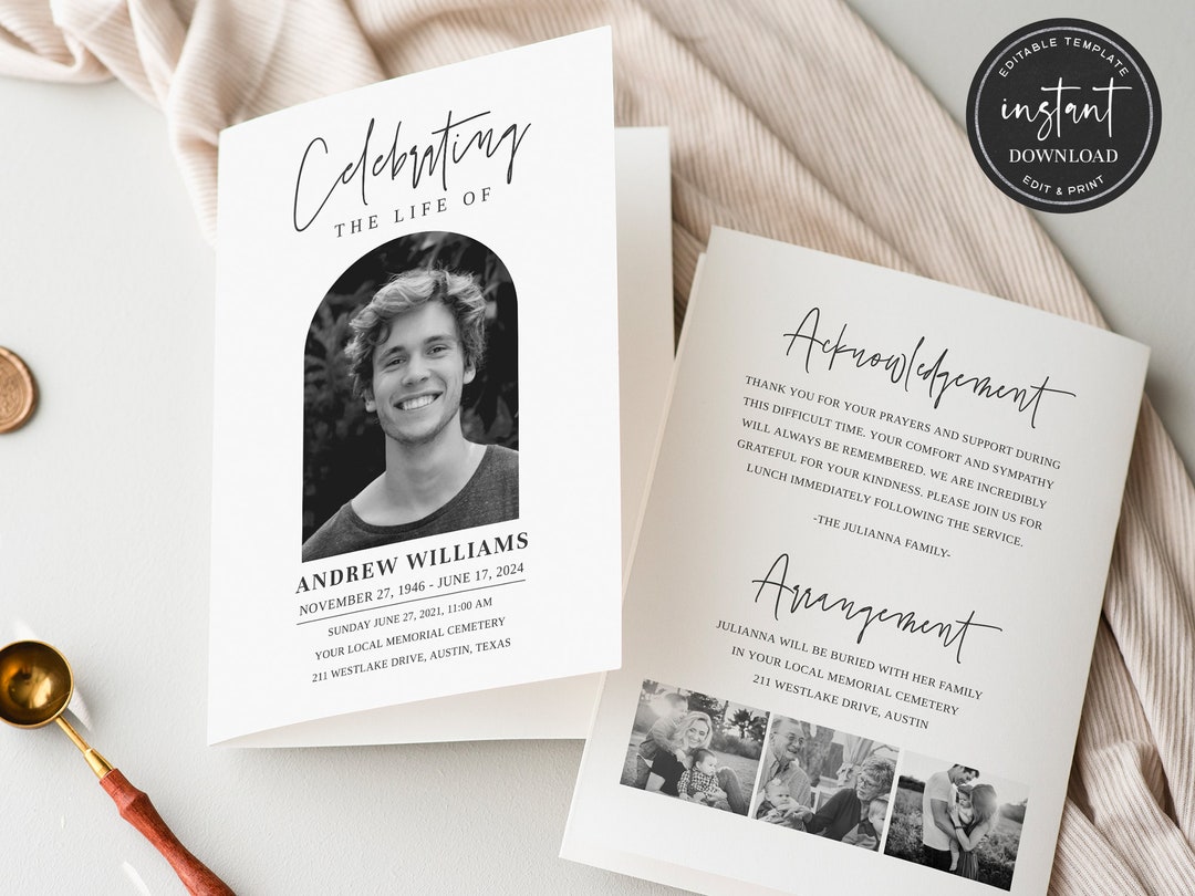 Funeral Program Template, Celebration of Life Program, Memorial Service ...