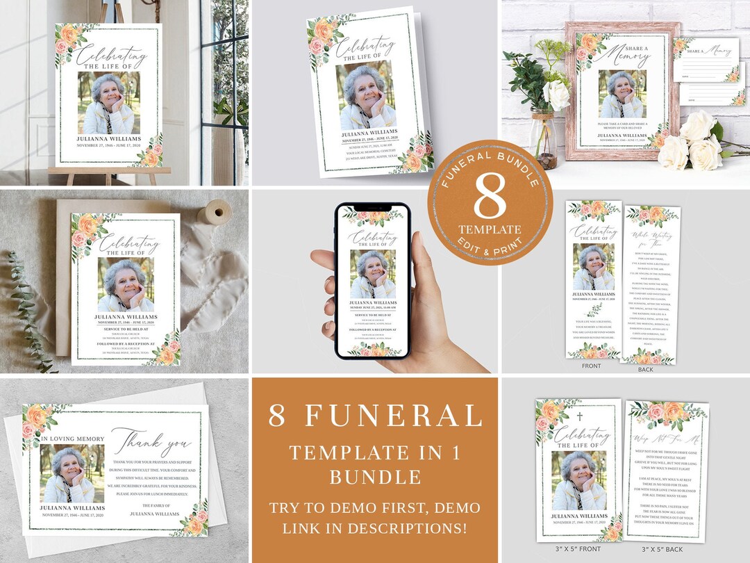 Funeral Bundle, Funeral Program Bundle, Celebration of Life Package, in ...