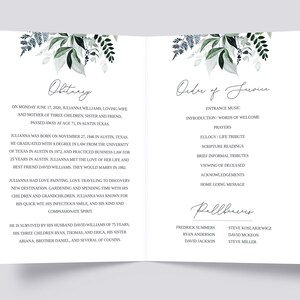 Editable Funeral Program Template, Green Memorial Program, Obituary ...