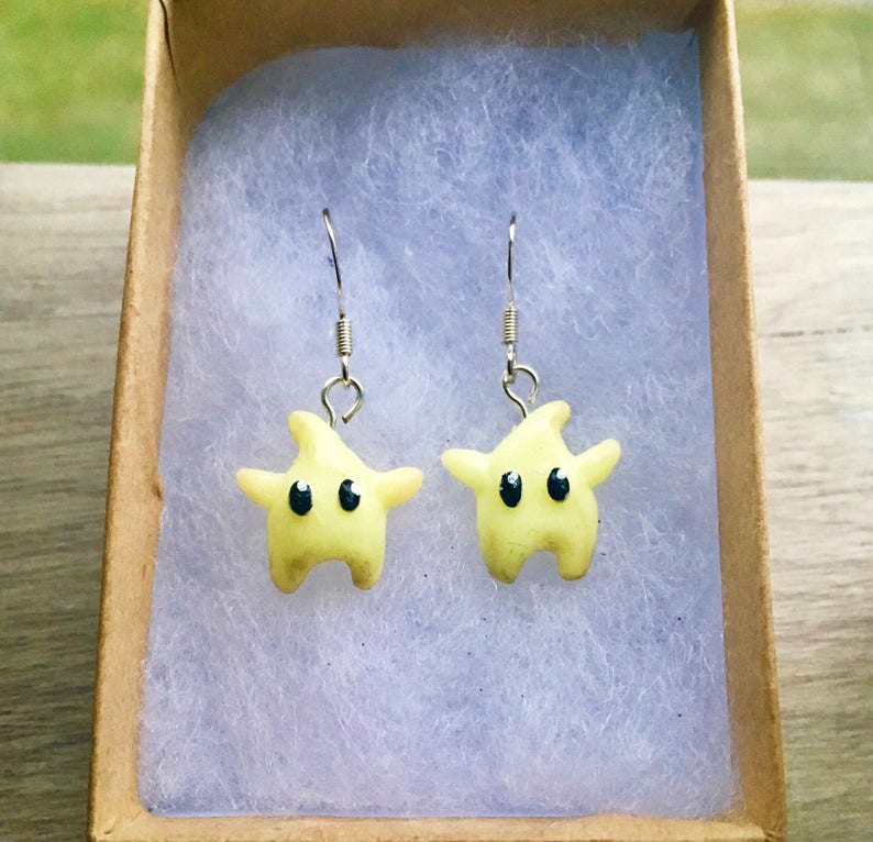 Glow in the Dark Super Mario Star Drop and Dangle Earrings, Handmade ...