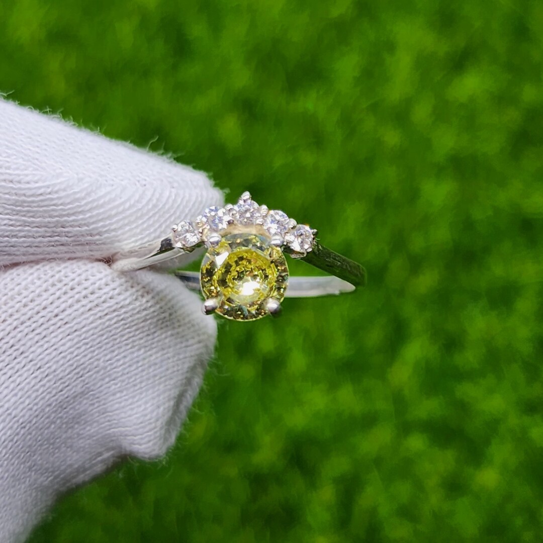 Lab Created Yellow Sapphire Silver Ring, 7x7mm Round Yellow Sapphire ...