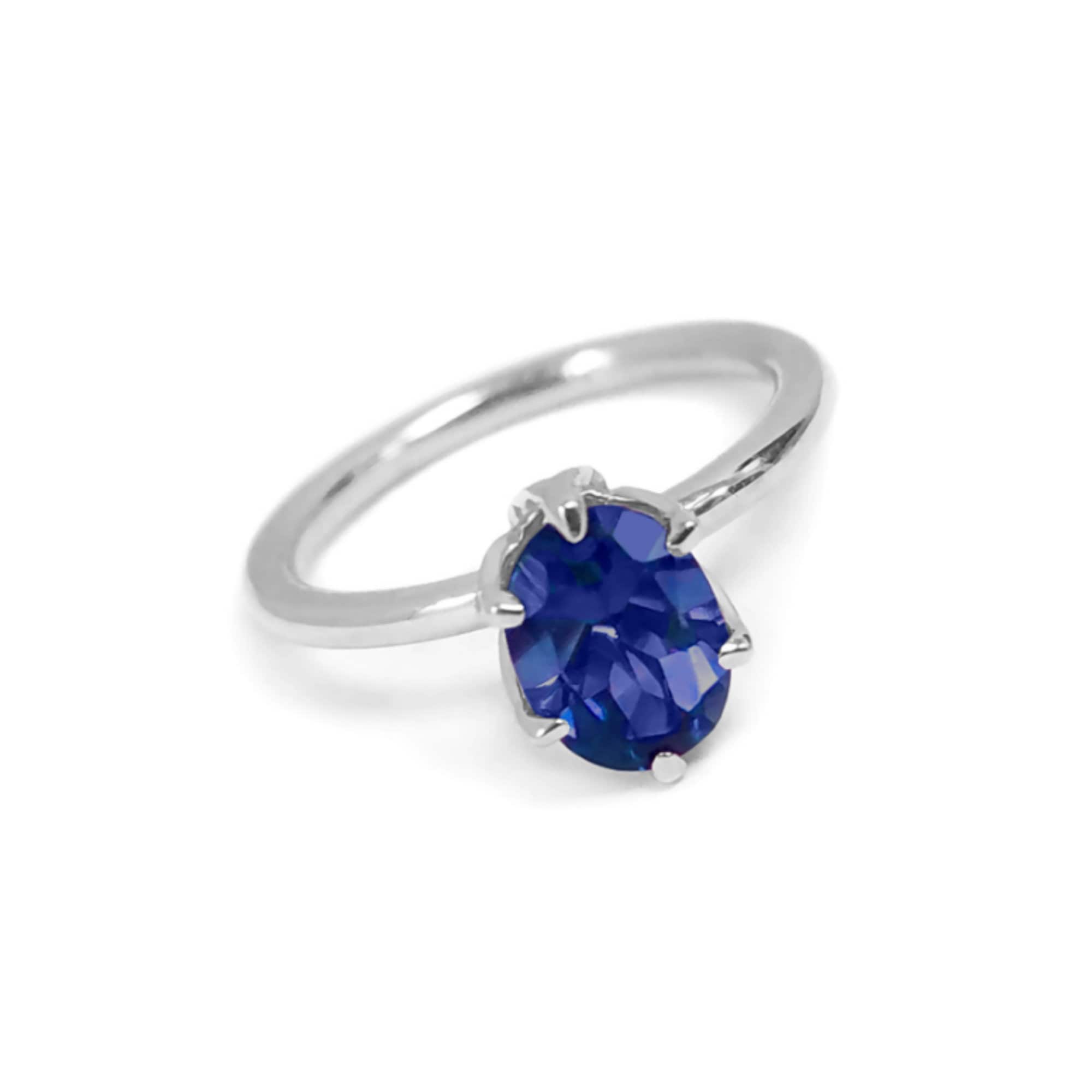 Lab Created Blue Sapphire Silver Ring, 8x6mm Oval Cut Blue Sapphire ...