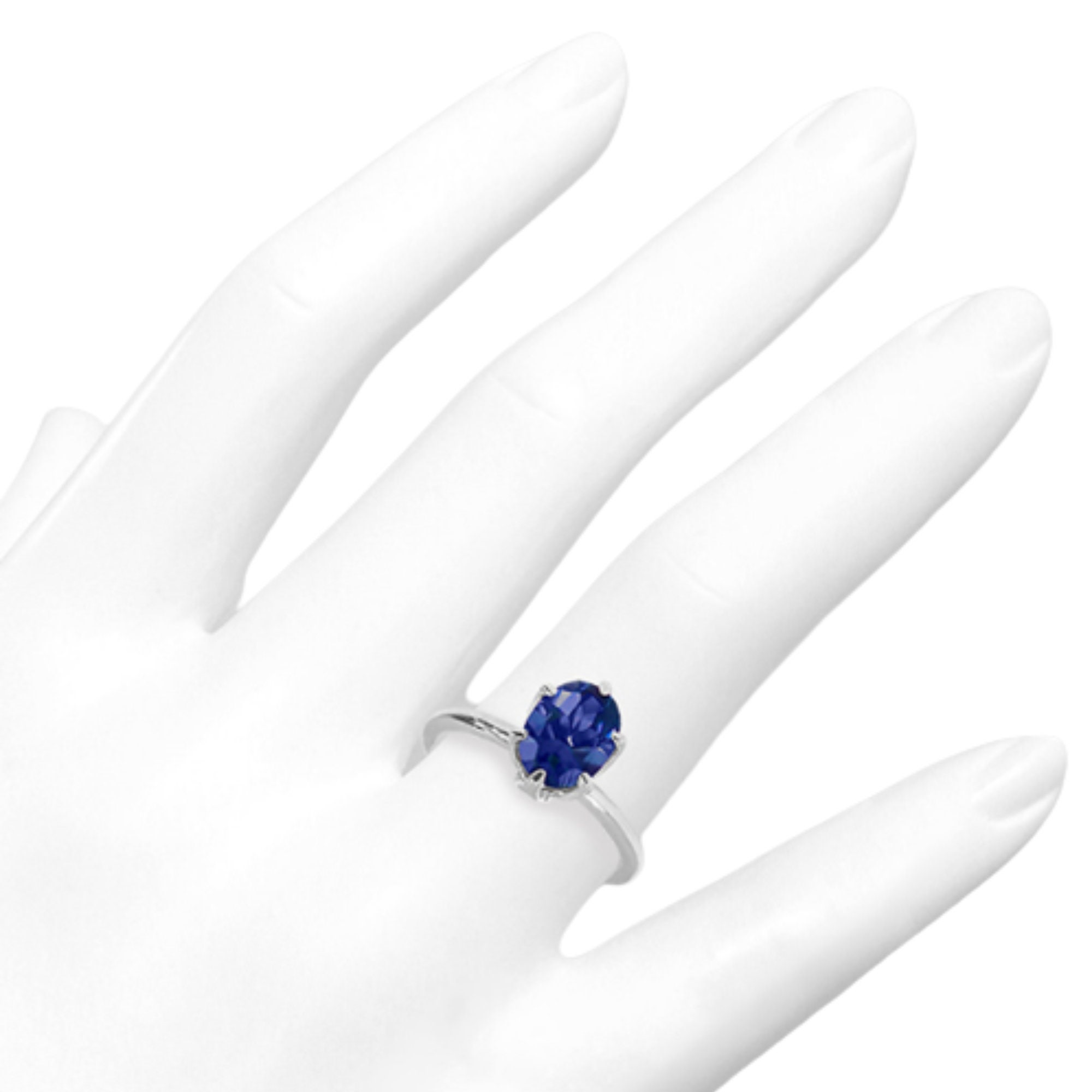 Lab Created Blue Sapphire Silver Ring, 8x6mm Oval Cut Blue Sapphire ...