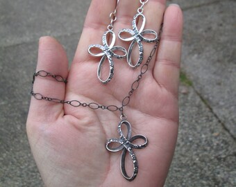 Sterling Silver Flower Cross Necklace or Earrings | Etsy