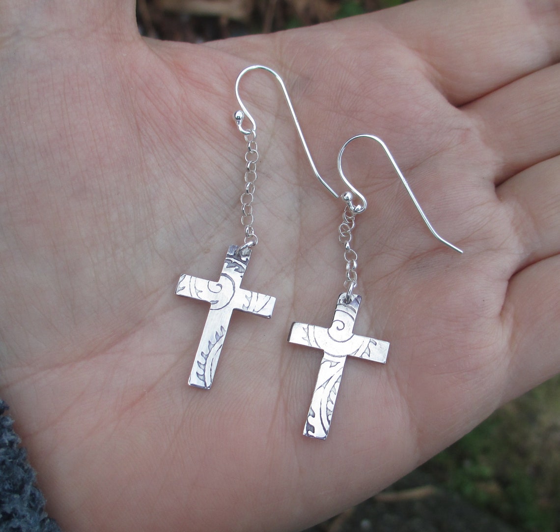 Sterling Silver Dangle Cross or CZ Cross Earrings - Etsy