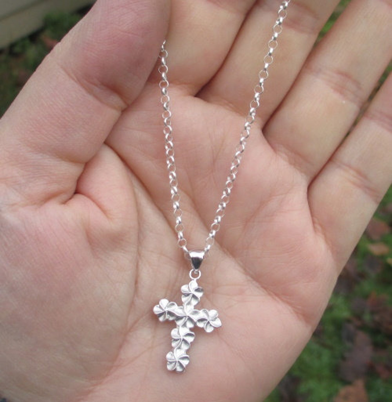 Sterling Silver Flower Cross Necklace or Earrings - Etsy