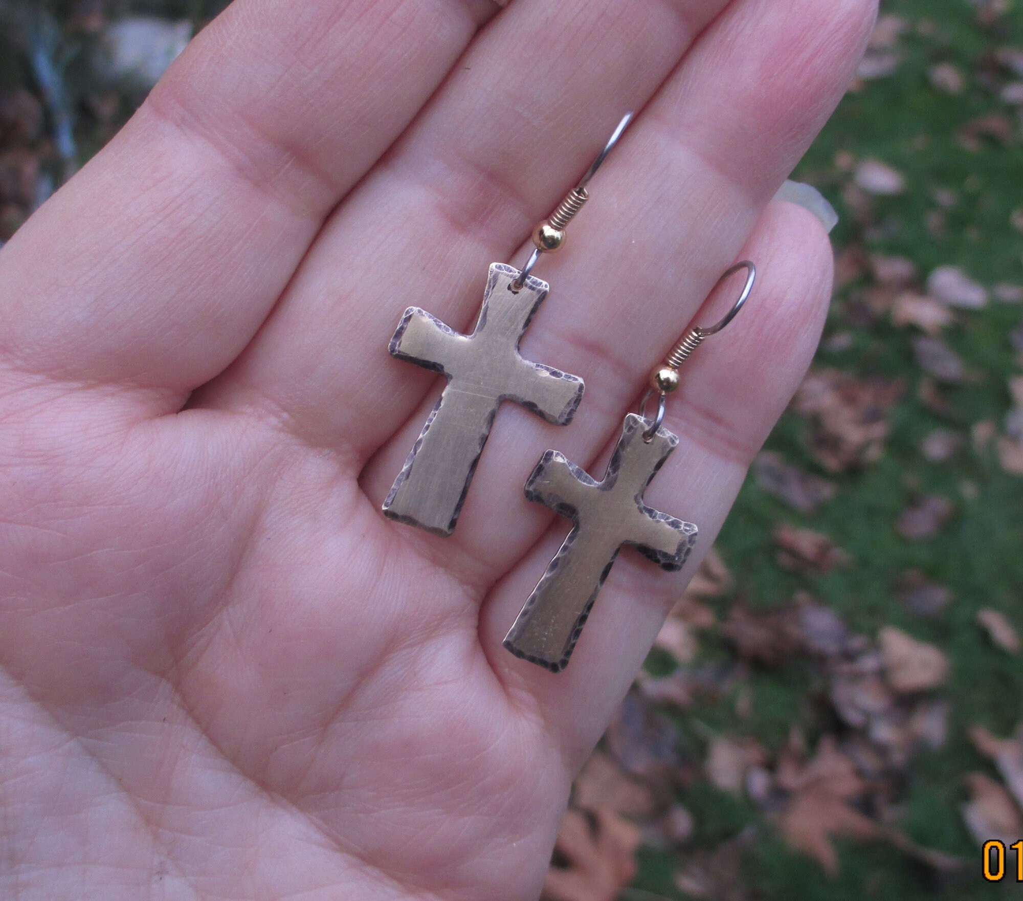 Brass Rustic Cross Necklace and Earrings - Etsy