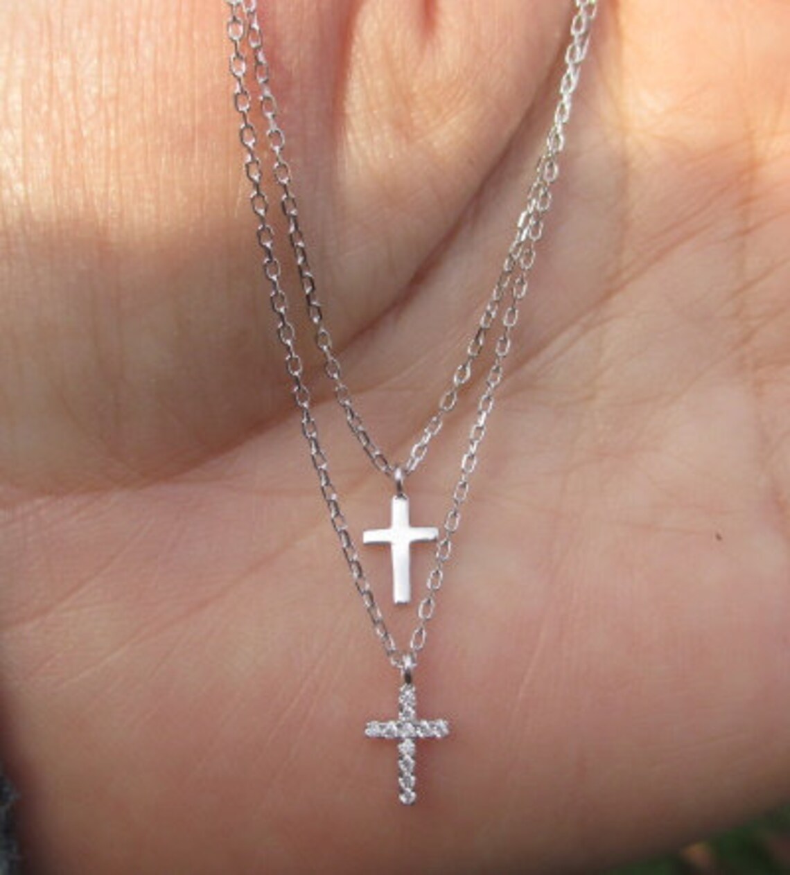 Sterling Silver Double Strand CZ Cross Necklace or Earrings - Etsy