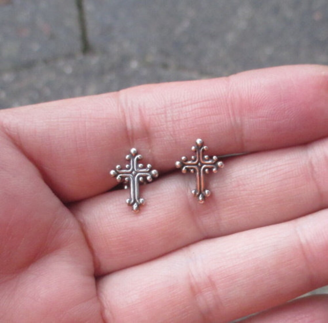 Sterling Silver Cross Post Earrings - Etsy