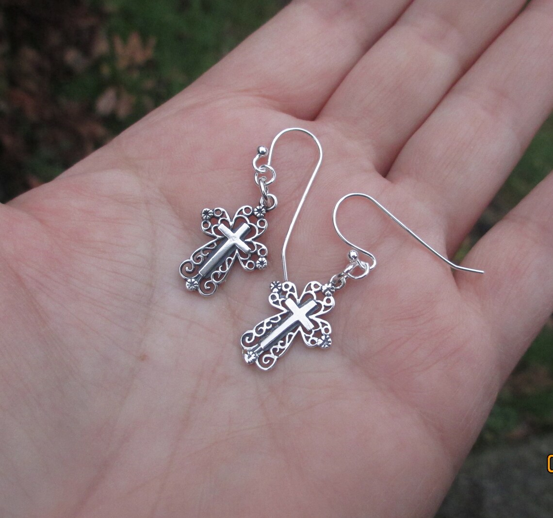 Sterling Silver Fancy Filigree Cross Earrings or Necklace - Etsy