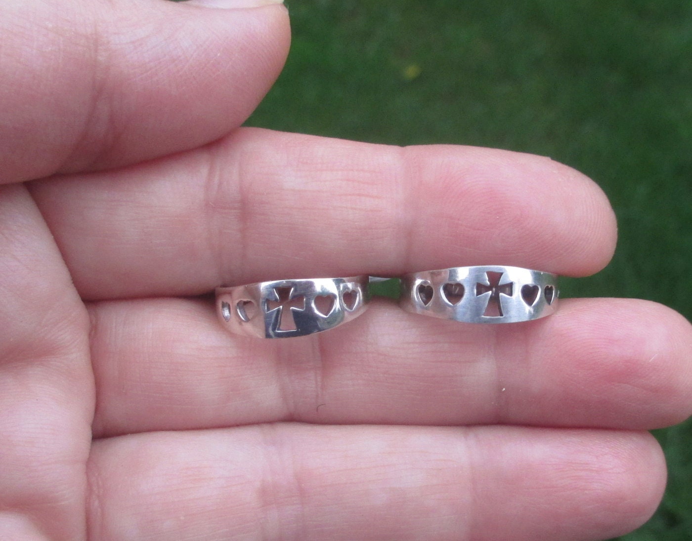 Sterling Silver Hearts and Cross Finger Ring - Etsy