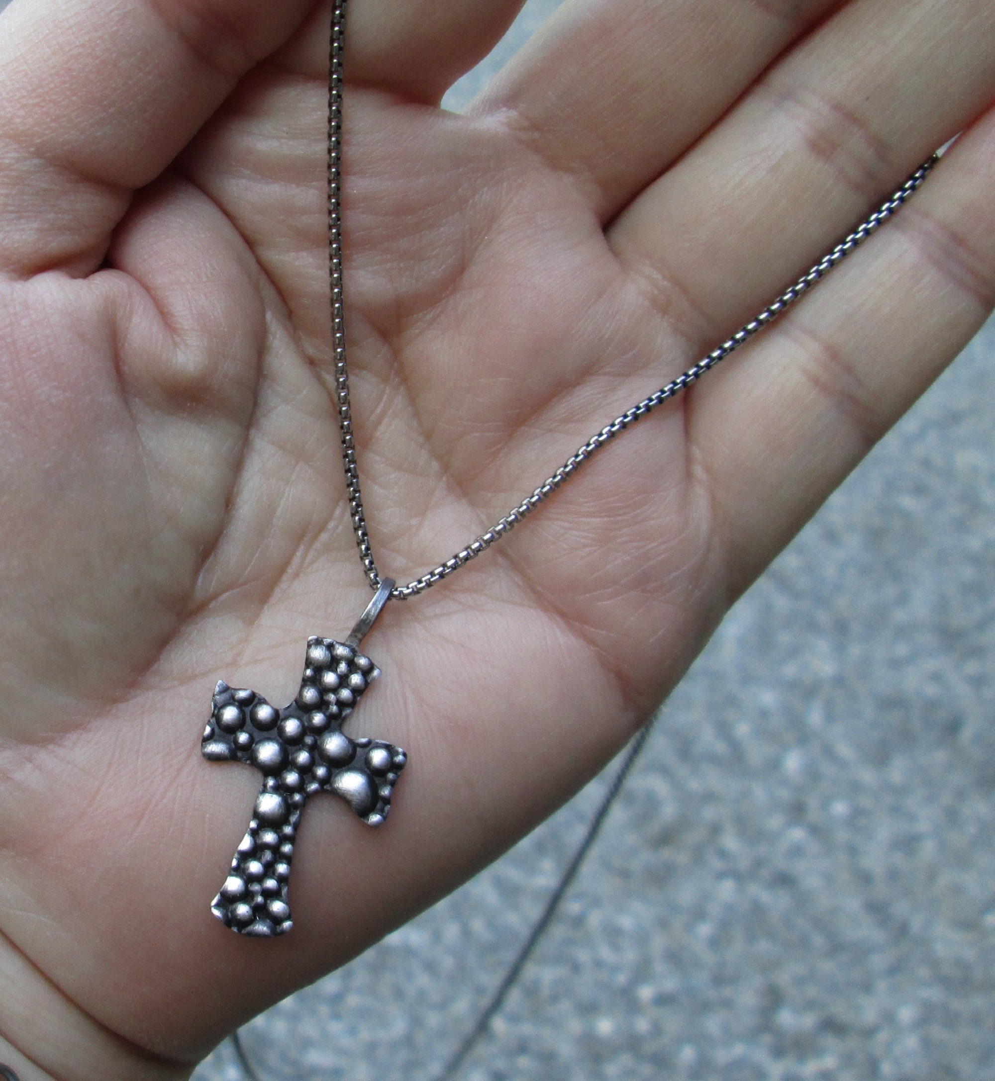Sterling Silver Bubble Cross Necklace - Etsy