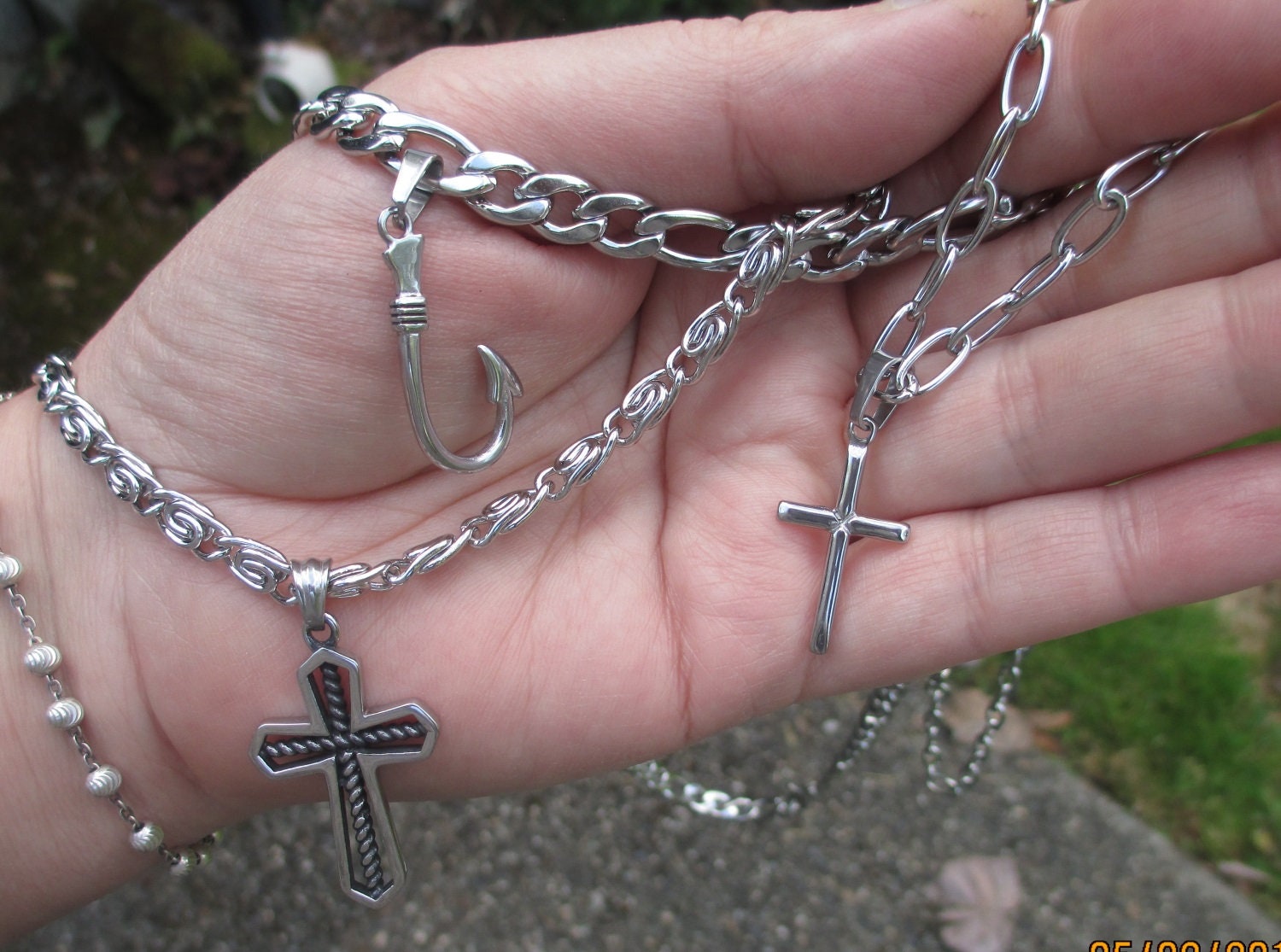 Men's Stainless Steel Cross Charms, Chains, and Fish Hook Charm - Etsy