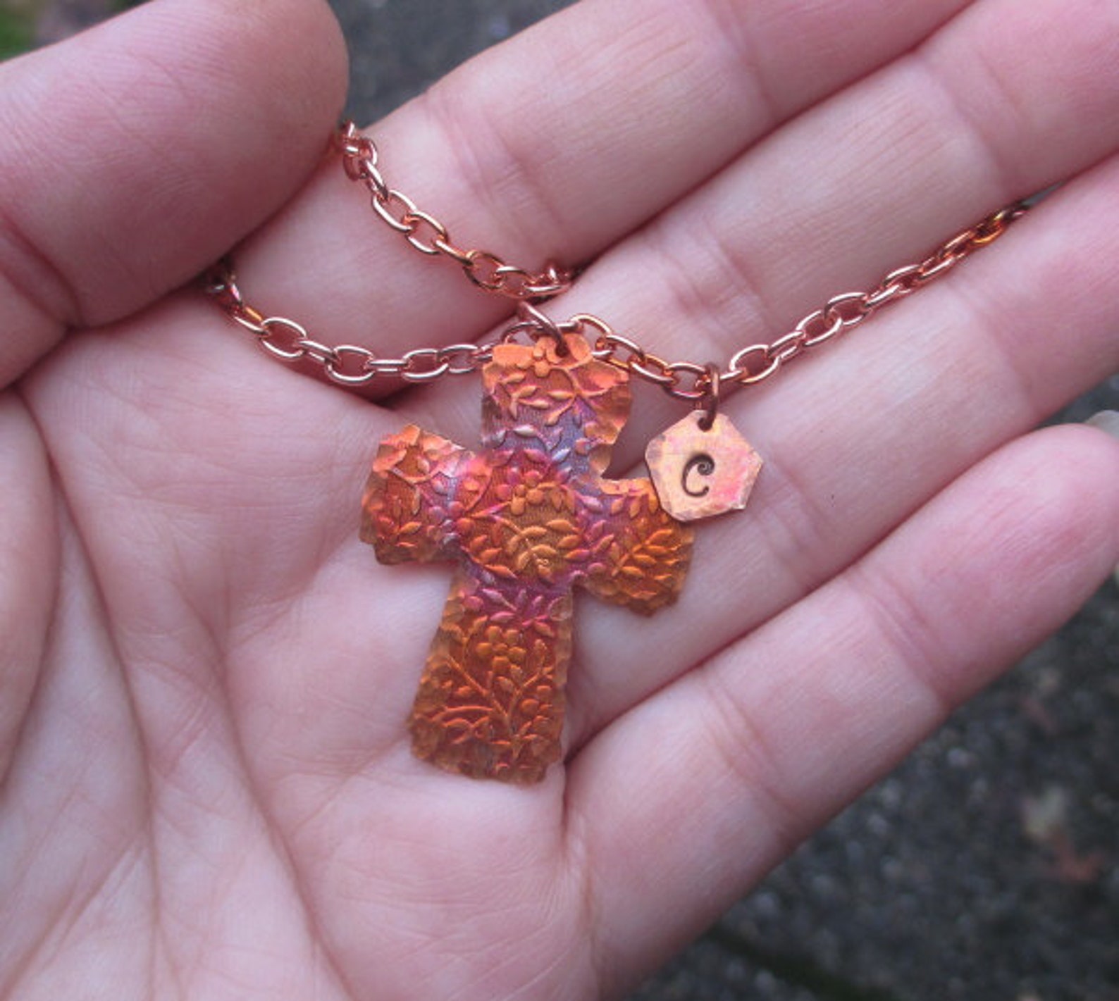 Copper Flower Cross Necklace - Etsy