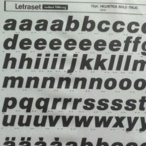 HELVETICA BOLD ITALIC (20pt/36pt/60pt/72pt/84pt/) Letraset Instant Rub ...